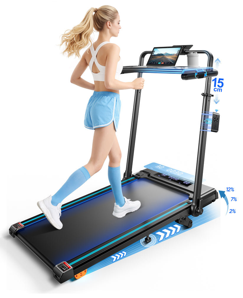 3.0HP Treadmill with Handle and 2%-7%-12% Incline, 6 in 1 Walking Pad ...